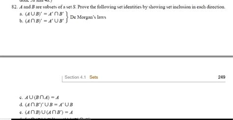 solved 82 a and b are subsets of a set s prove the following set