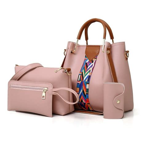 Set 4 Bolsos Modernos Mujer Dama Hombro De Alta Calidad Rosa Bolsos