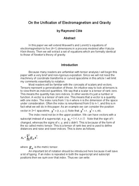 On The Unification Of Electromagnetism And Gravity X X X X Pdf Tensor Derivative