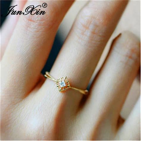 Aliexpress Buy JUNXIN Female Small Crystal Geometry Thin Rings For Women Yellow Gold
