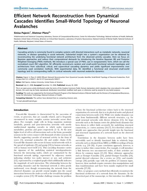 Pdf Efficient Network Reconstruction From Dynamical Cascades Identifies Small World Topology