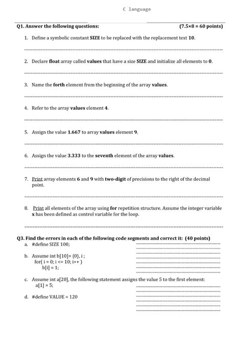 Solved C Language Q1 Answer The Following Questions 7 5x8 Chegg