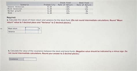 Solved Required A Calculate The Values Of Mean Return And Solved Required A Calculate The Values Of Mean Return And