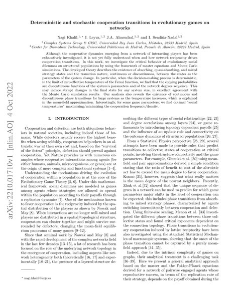 Pdf Deterministic And Stochastic Cooperation Transitions In Evolutionary Games On Networks