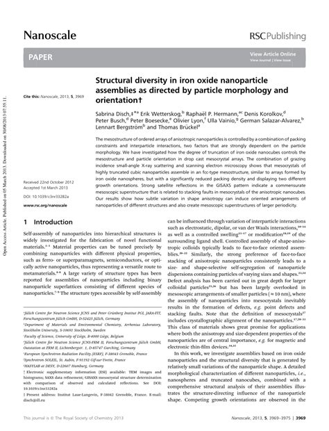 Pdf Structural Diversity In Iron Oxide Nanoparticle Assemblies As Directed By Particle