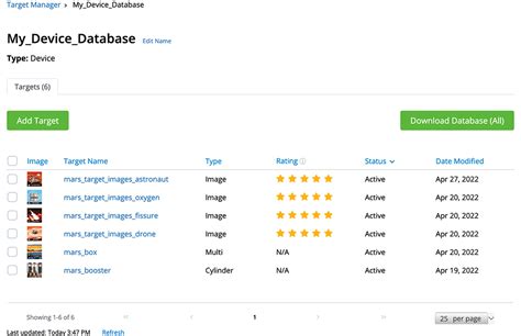 device databases vuforia engine library