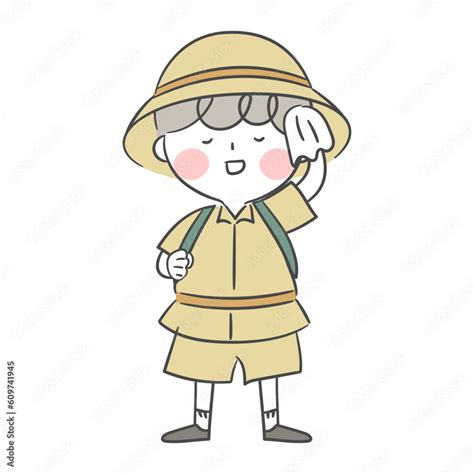 손수건으로 땀을 닦고 있는 탐험가 캐릭터 일러스 Stock Vector Adobe Stock