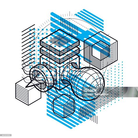 等距抽象背景與線性的三維形狀 向量 3d 網格元素多維資料集 六角形 正方形 矩形和不同的抽象元素的組成向量圖形及更多三角圖片 Istock