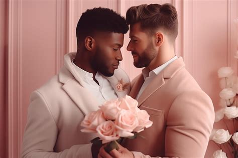 Premium Ai Image Cute Couple White Man And Black Man On Valentines
