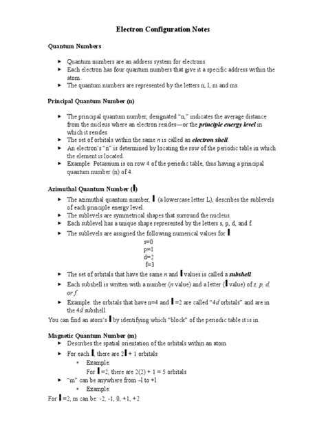 Electron Configuration Notes Pdf Atomic Orbital Electron Configuration