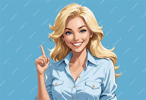 Smiling Woman Pointing Upwards In Pop Art Style Illustration Premium