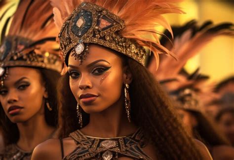 Premium Photo Dancers Female In Colorful Sumptuous Brazil Carnival