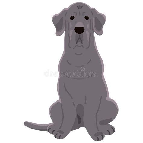 Simple And Adorable Great Dane Illustration Sitting In Front View Flat