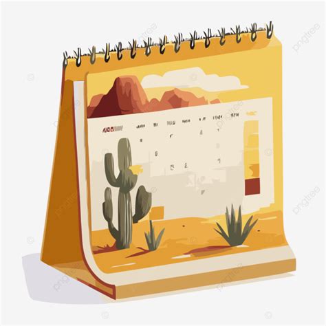 Calendario En Blanco Vector PNG Sticker Clipart Calendario Con Cactus Y Paisaje Desértico