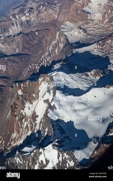 Aerial Beautiful Scenery Of Snow Covered Landscape Of Andes Mountains