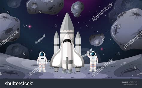 Astronaut Rocket Space Scene Illustration Stock Vector Royalty Free