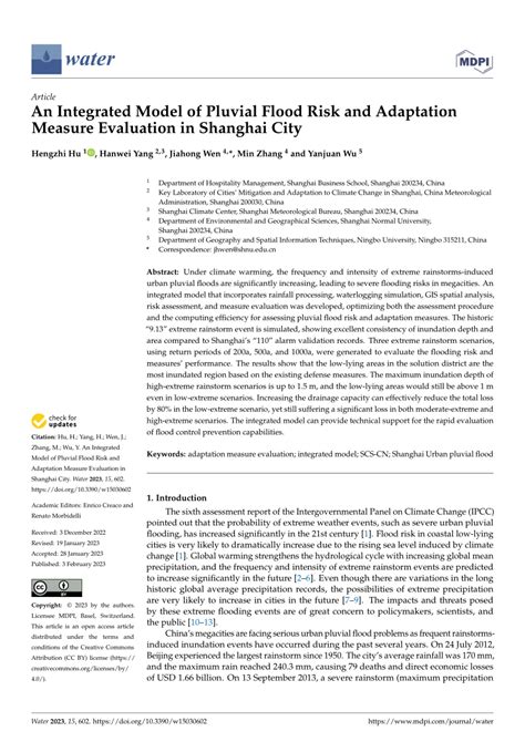 PDF An Integrated Model Of Pluvial Flood Risk And Adaptation Measure Evaluation In Shanghai City