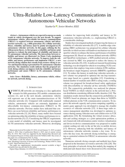 Ultra Reliable Low Latency Communications In Autonomous Vehicular
