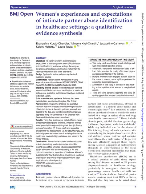 Pdf Womens Experiences And Expectations Of Intimate Partner Abuse