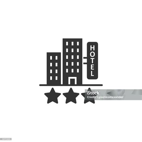 호텔 3 성급 평면 스타일의 아이콘 흰색 고립 된 배경에 여관 건물 벡터 그림입니다 호스텔 룸 비즈니스 컨셉 3가지 개체에 대한 스톡 벡터 아트 및 기타 이미지 Istock