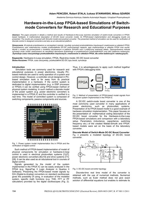 Pdf Hardware In The Loop Fpga Based Simulations Of Switchmode