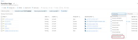 azureportal how to export the resources based on pricing tier in