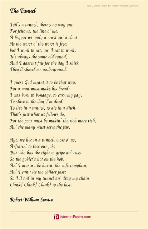 The Tunnel Poem By Robert William Service