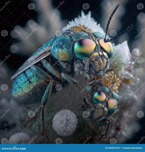An Insect In The Snow Macro Generative Ai Stock Illustration