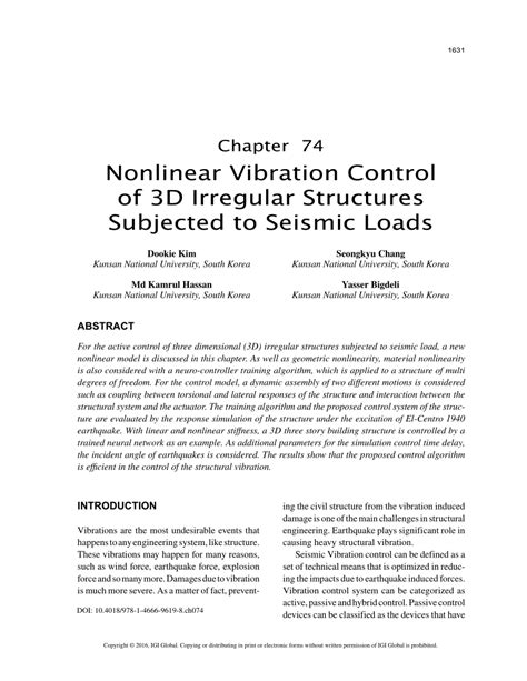 Pdf Nonlinear Vibration Control Of 3d Irregular Structures Subjected