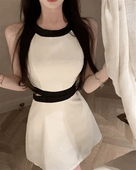 [샤st 제니룩] 청순핏 배색 옆트임 미니원피스 3color 아이보리 핑크 소라 에이블리