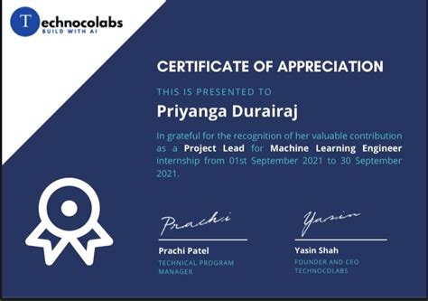 Priyanga Durairaj On Linkedin Projectlead Machinelearning Intern Project Prediction