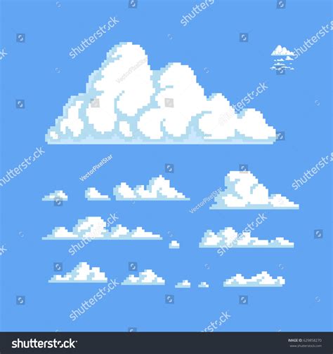 云集，像素艺术风格矢量插图，隔离在蓝天背景上。 库存矢量图（免版税）629858270 Shutterstock