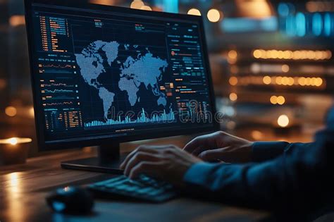 Global Data Analysis On A Computer Stock Illustration Illustration Of