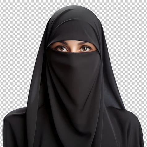 Premium Psd Face Covered Muslim Woman Wearing Black Niqab Isolated On