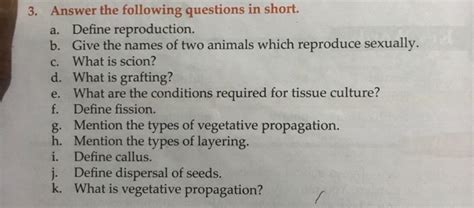 3 Answer The Following Questions In Shorta Define Reproductionb Gi