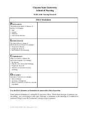 PICO Worksheet Doc Clayton State University Babe Of Nursing NURS 4100 Nursing Research PICO