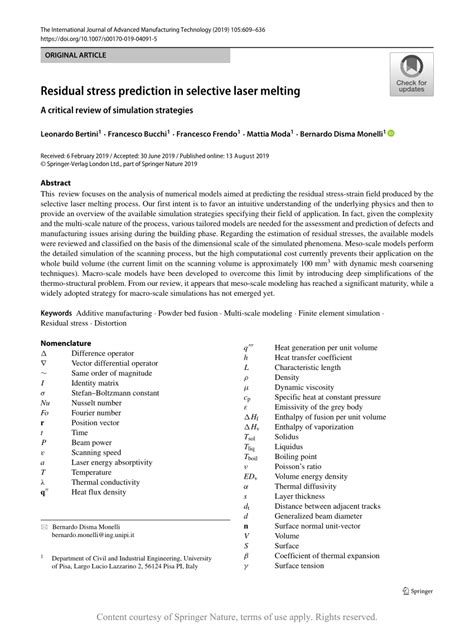 Residual Stress Prediction In Selective Laser Melting A Critical Review Of Simulation