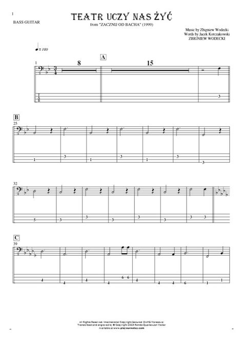 Teatr Uczy Nas żyć Nuty I Tabulatura Na Gitarę Basową Playyournotes
