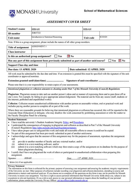 Sci1020 Assignment 1 Introduction To Statistic Warning Tt