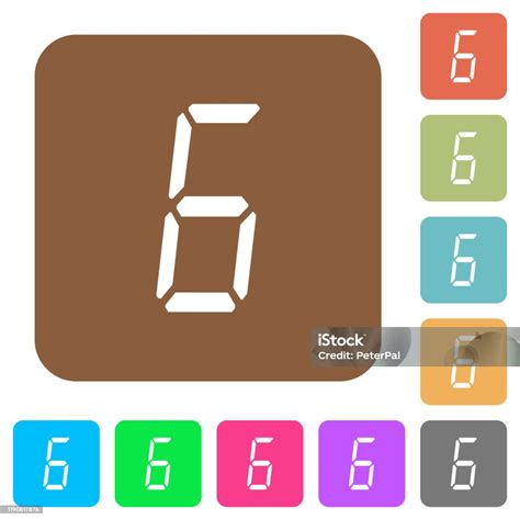 Digital Number Six Of Seven Segment Type Rounded Square Flat Icons