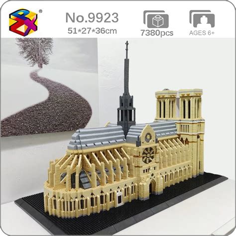 Pzx 9923 세계 건축물 노트르담 드 파리 성당 교회 Diy 미니 다이아몬드 블록 어린이 브릭 빌딩 장난감 상자 없음