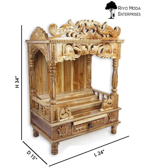 Brown Traditional Mayura Peacock Design Hand Carved Teak Wood Temple