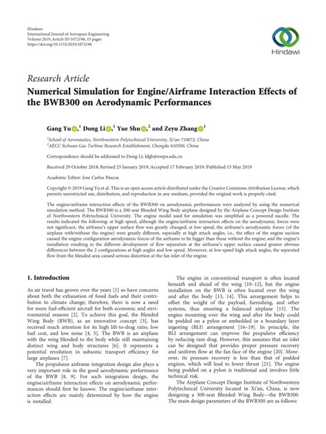 Pdf Numerical Simulation For Engine Airframe Interaction Effects Of The Bwb300 On Aerodynamic