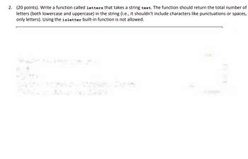 Answered Points Write A Function Called Letters That Takes A