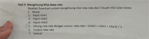 Solved Soal 3 Menghitung Nilai Rata Rata Buatlah Flowchart Untuk Menghitung Nilai Rata Rata