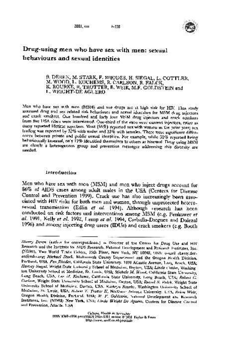 Pdf Drug Using Men Who Have Sex With Men Sexual Behaviours And