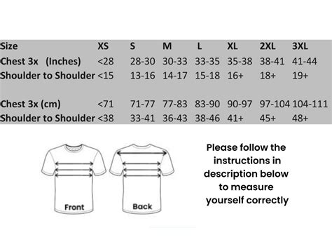 Size Chart Measuring Guide Not The Same As Your Tshirt Size