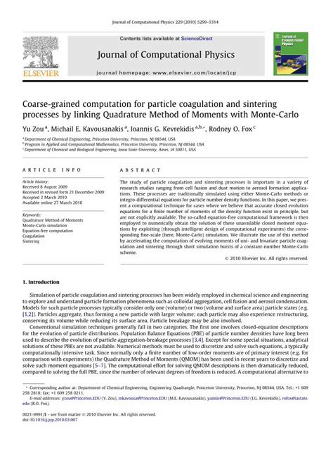 Pdf Coarse Grained Computation For Particle Coagulation And Sintering