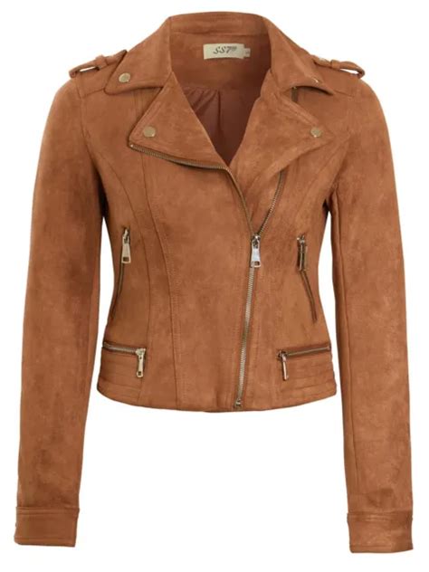 VESTE DE MOTARD Femme En Faux Daim Noir Marron Taille Neuf Marron EUR PicClick FR
