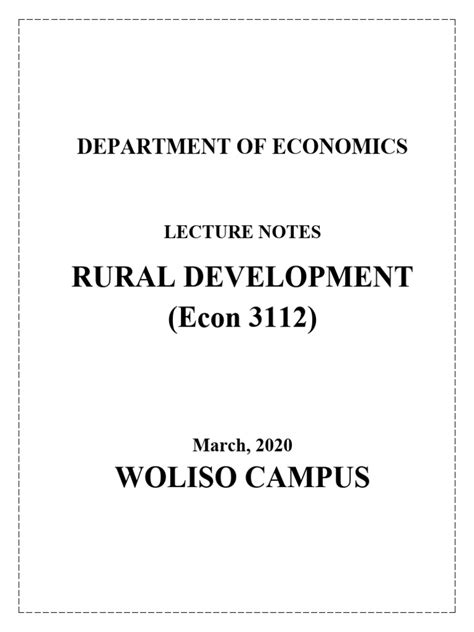 Rural Development Lecture Notes 2020 Pdf Market Economics